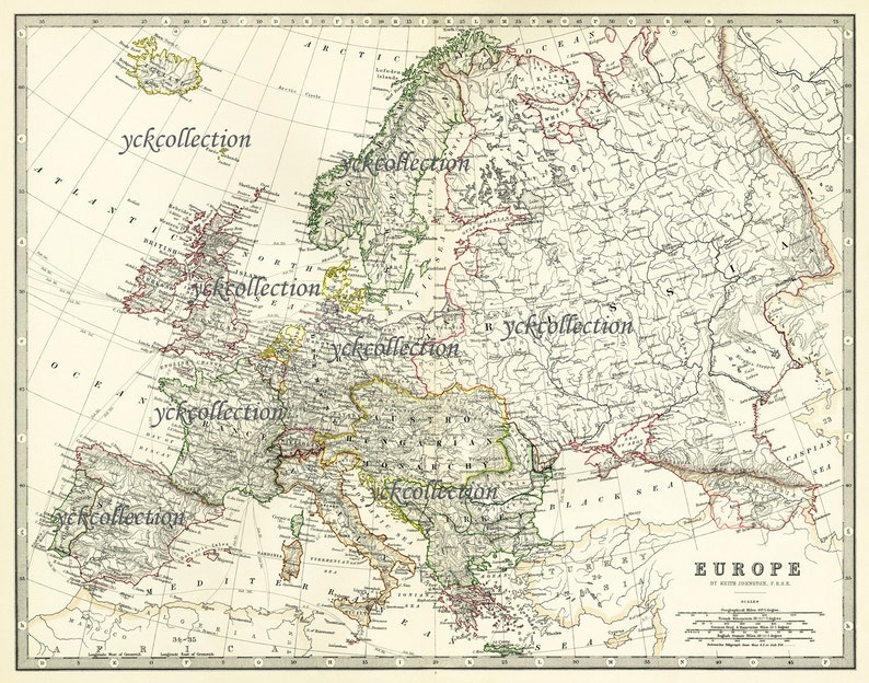 Antique Europe Map (1878) Ultra High Resolution 8” X 10” to 36” X 46 ...