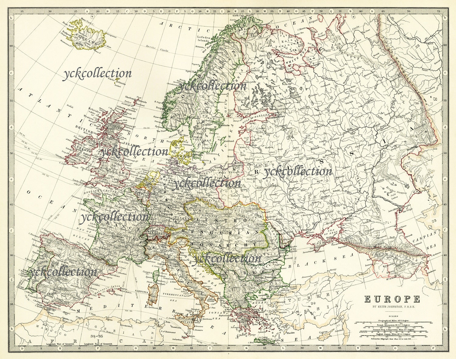 Antique Europe Map (1878) Ultra High Resolution 8” X 10” to 36” X 46 ...