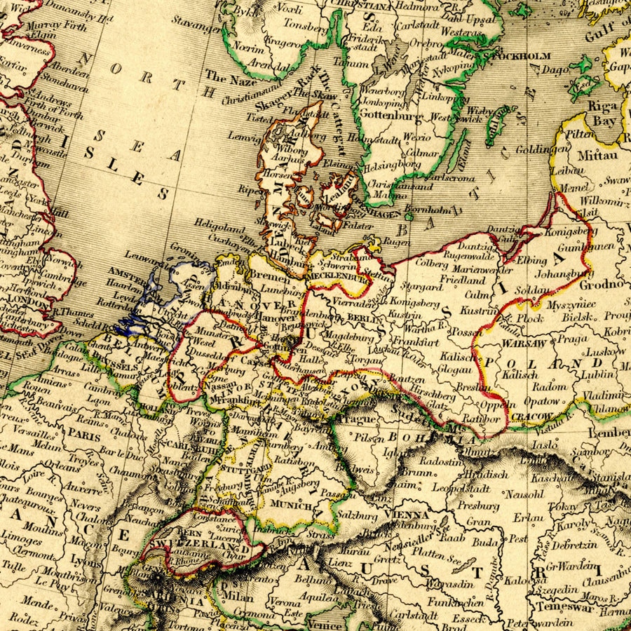 Antique Europe Map (1840) Ultra High Resolution 8” X 10” to 28” X 42 ...