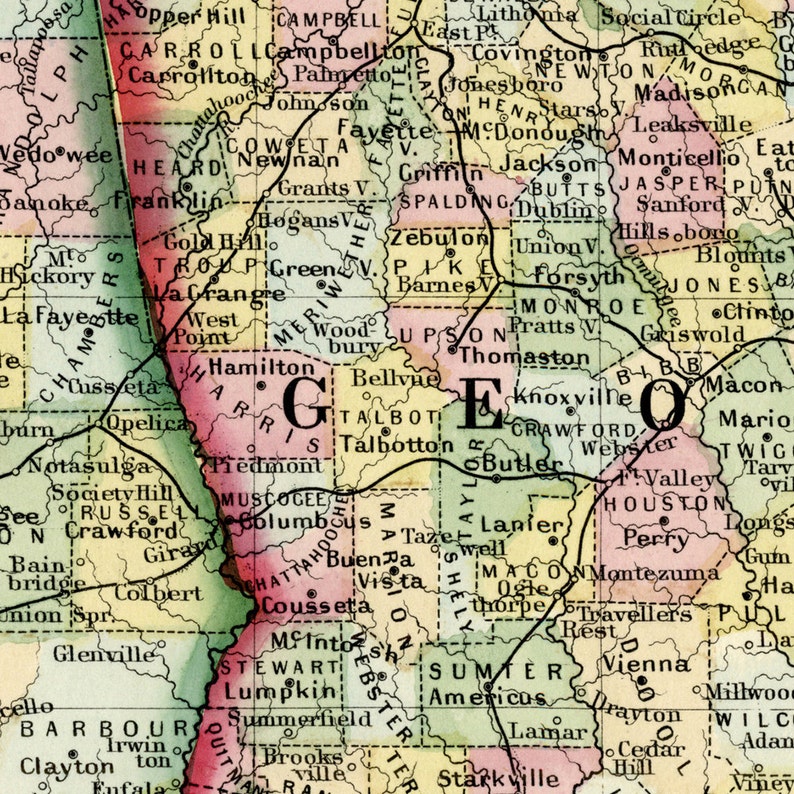 Antique Map of Georgia and Alabama (1863) 8” X 10” to 32” X 40” 300 Dpi ...