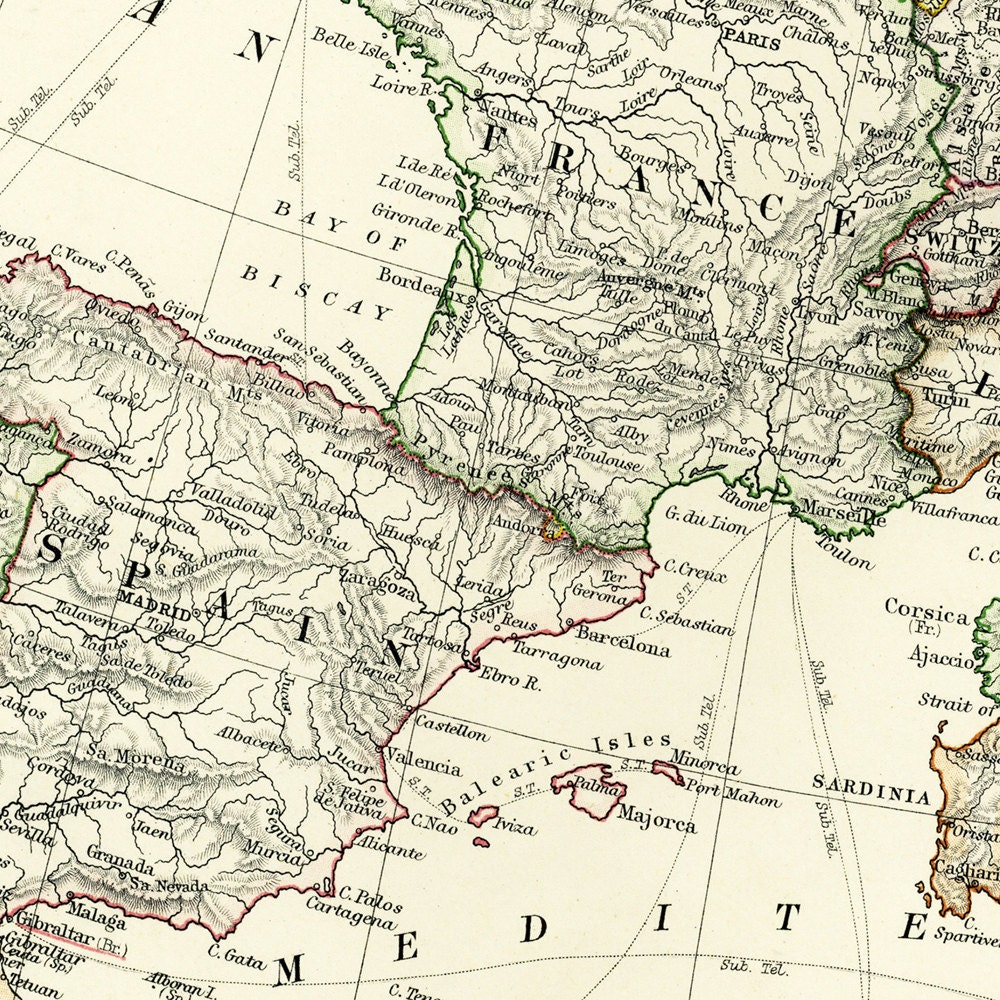 Antique Europe Map (1878) Ultra High Resolution 8” X 10” to 36” X 46 ...