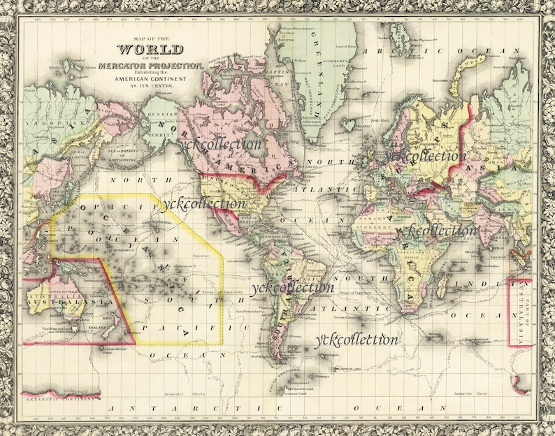 Antique World Map Print: 1863 Vintage Style (digital Download) - Etsy
