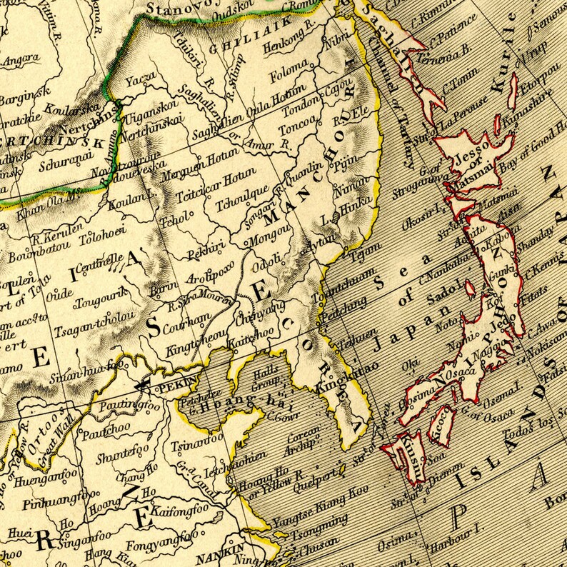 Antique Asia Map (1840) Ultra High Resolution 8” X 10” to 28” X 42” 300 ...