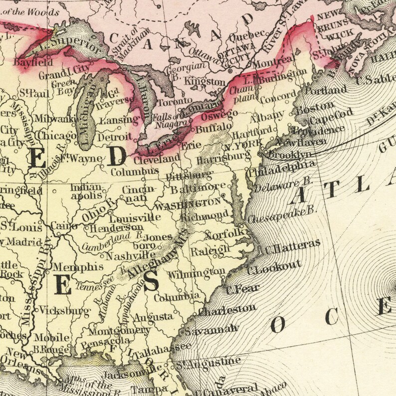 Antique North America Map (1863): Vintage Style, Ultra High Resolution ...