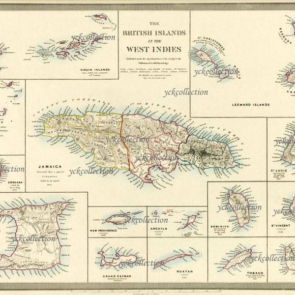 Digital Map of West Indies - Etsy