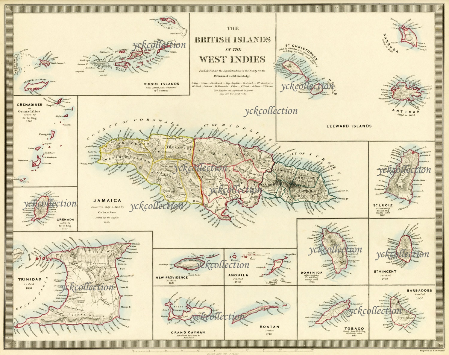 Antique Map of British West Indies (1856) Ultra High Resolution 8” X 10 ...