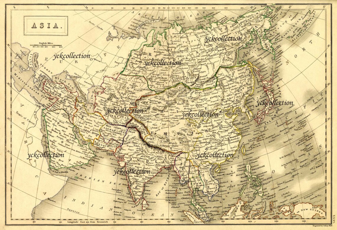 Antique Asia Map (1840) Ultra High Resolution 8” X 10” to 28” X 42” 300 ...