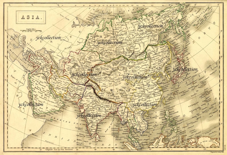 Antique Asia Map (1840) Ultra High Resolution 8” X 10” to 28” X 42” 300 ...