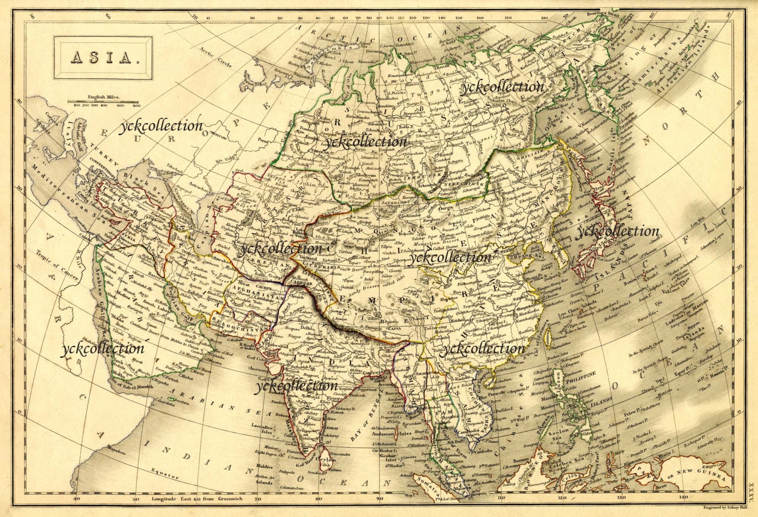 Antique Asia Map (1840) Ultra High Resolution 8” X 10” to 28” X 42” 300 ...