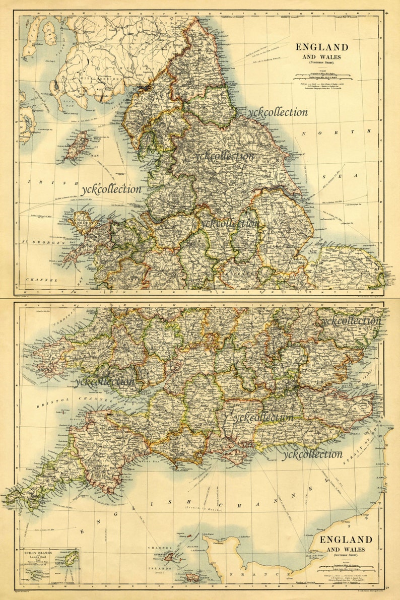 Antique England & Wales Map: 1887 High-resolution Print (digital ...
