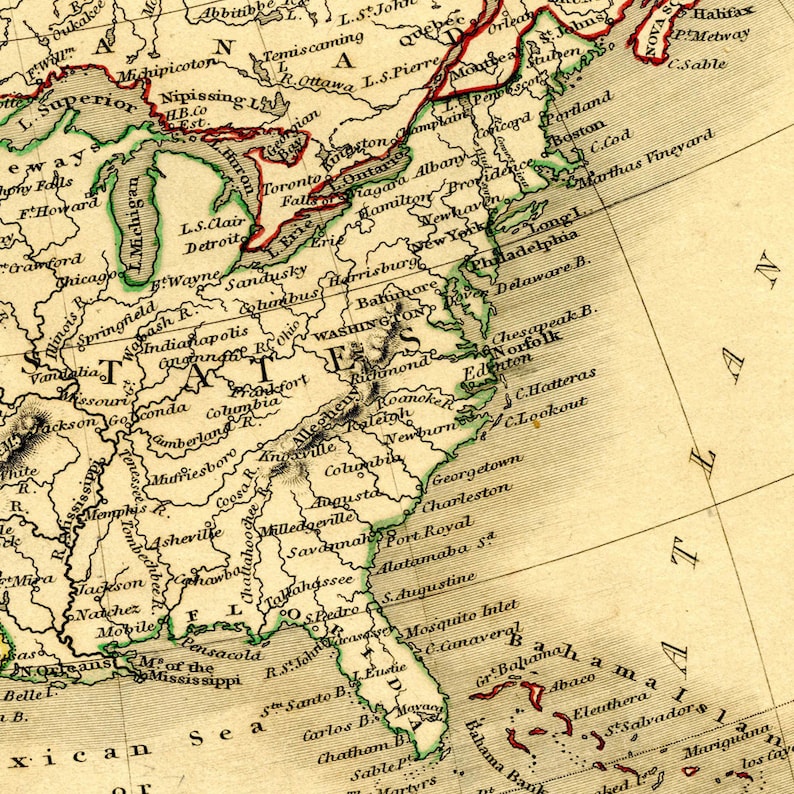 Antique North America Map (1840) Ultra High Resolution 8” X 10” to 28 ...