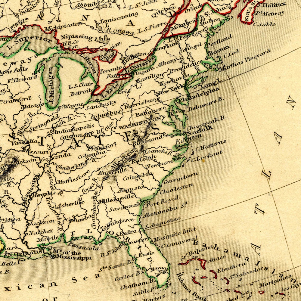 Antique North America Map (1840) Ultra High Resolution 8” X 10” to 28 ...