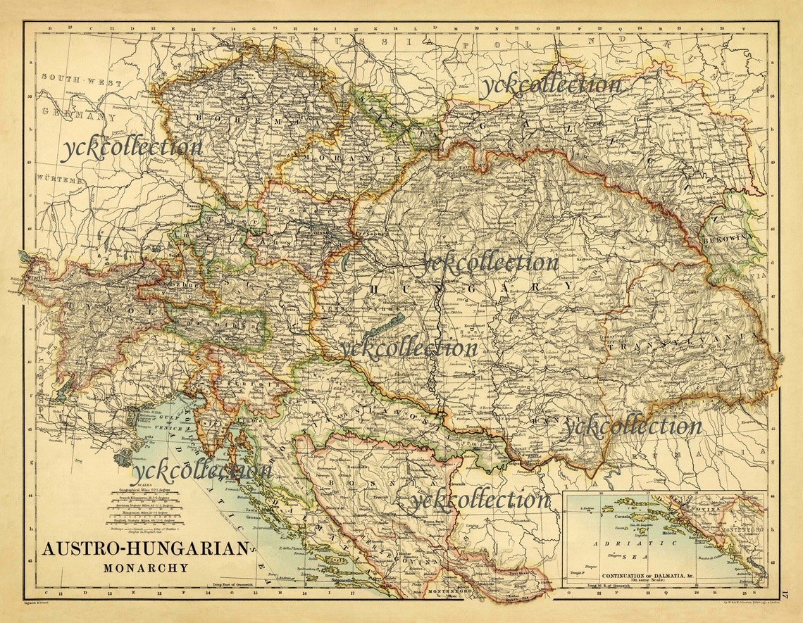 Mapa antiguo del Imperio Austro-Húngaro 1887 Ultra alta resolución 8 x ...