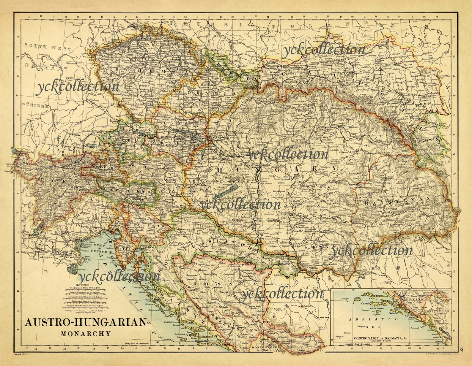 Mapa antiguo del Imperio Austro-Húngaro 1887 Ultra alta resolución 8 x ...
