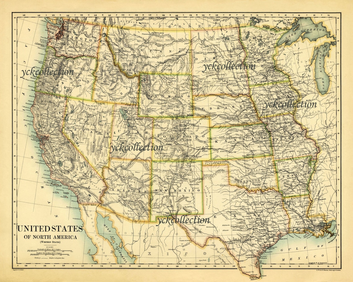 Mapa antiguo de los Estados Unidos estados occidentales1887 | Etsy