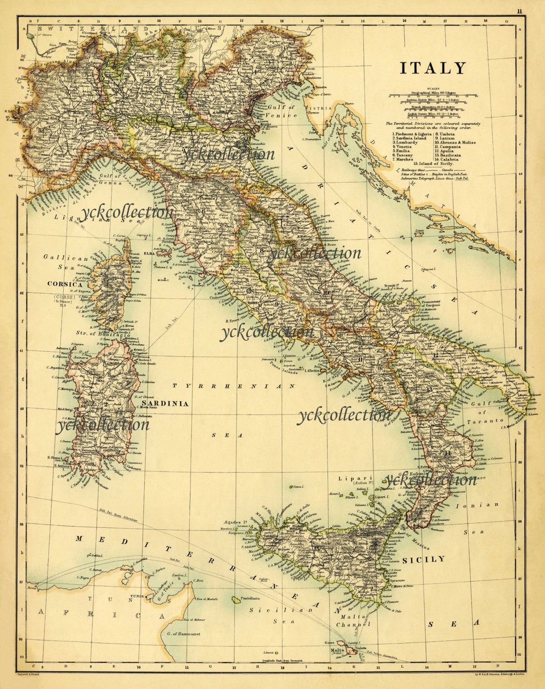 Antique Italy Map Print (1887) - Ultra High Resolution Digital Download ...