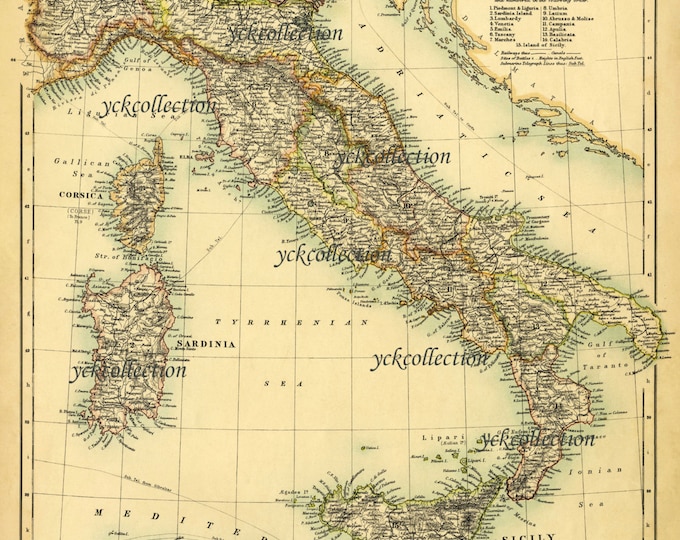 Antique 1891 Original Italy Book Plate Art, Antique Italy Map, Italian ...