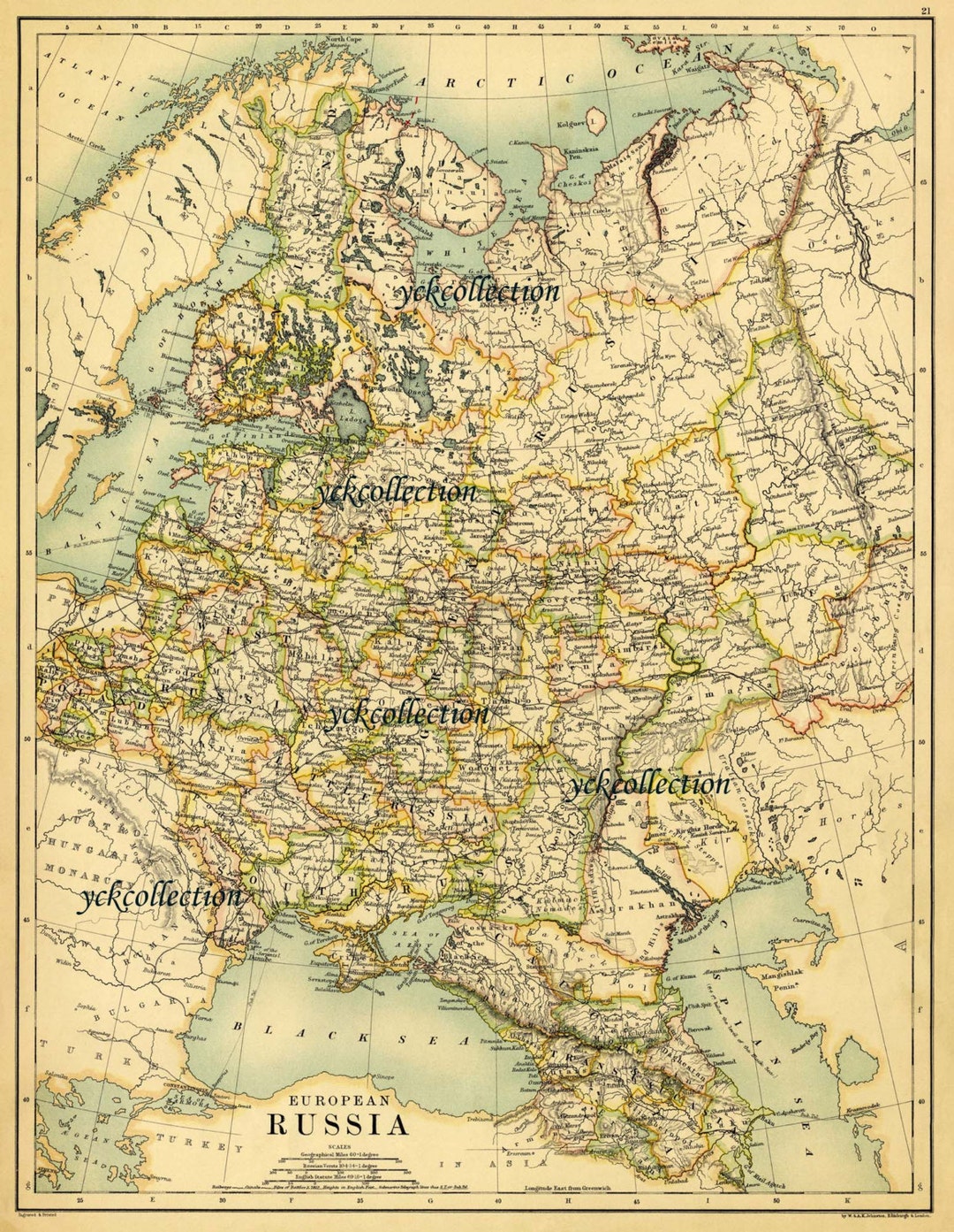 Antique Russia Map Print, 1887 European Cartography (digital Download ...