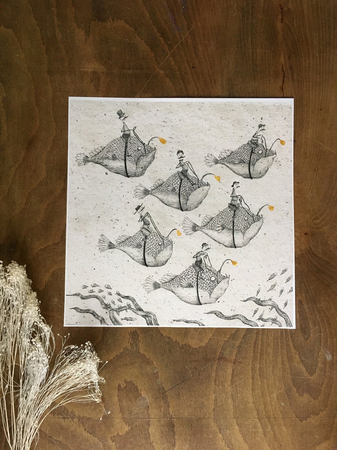 Fish Ride, Riders, Anglerfish, Nautical, Under the Sea, Ocean, Print ...