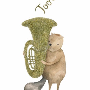 Beaver Playing Tuba, Animal Orchestra, Woodland Animals, Illustration ...