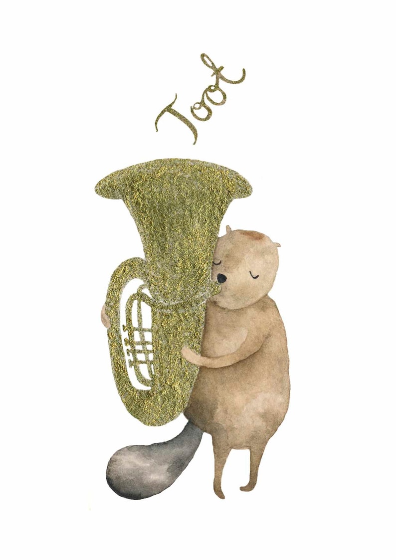 Beaver Playing Tuba, Animal Orchestra, Woodland Animals, Illustration ...
