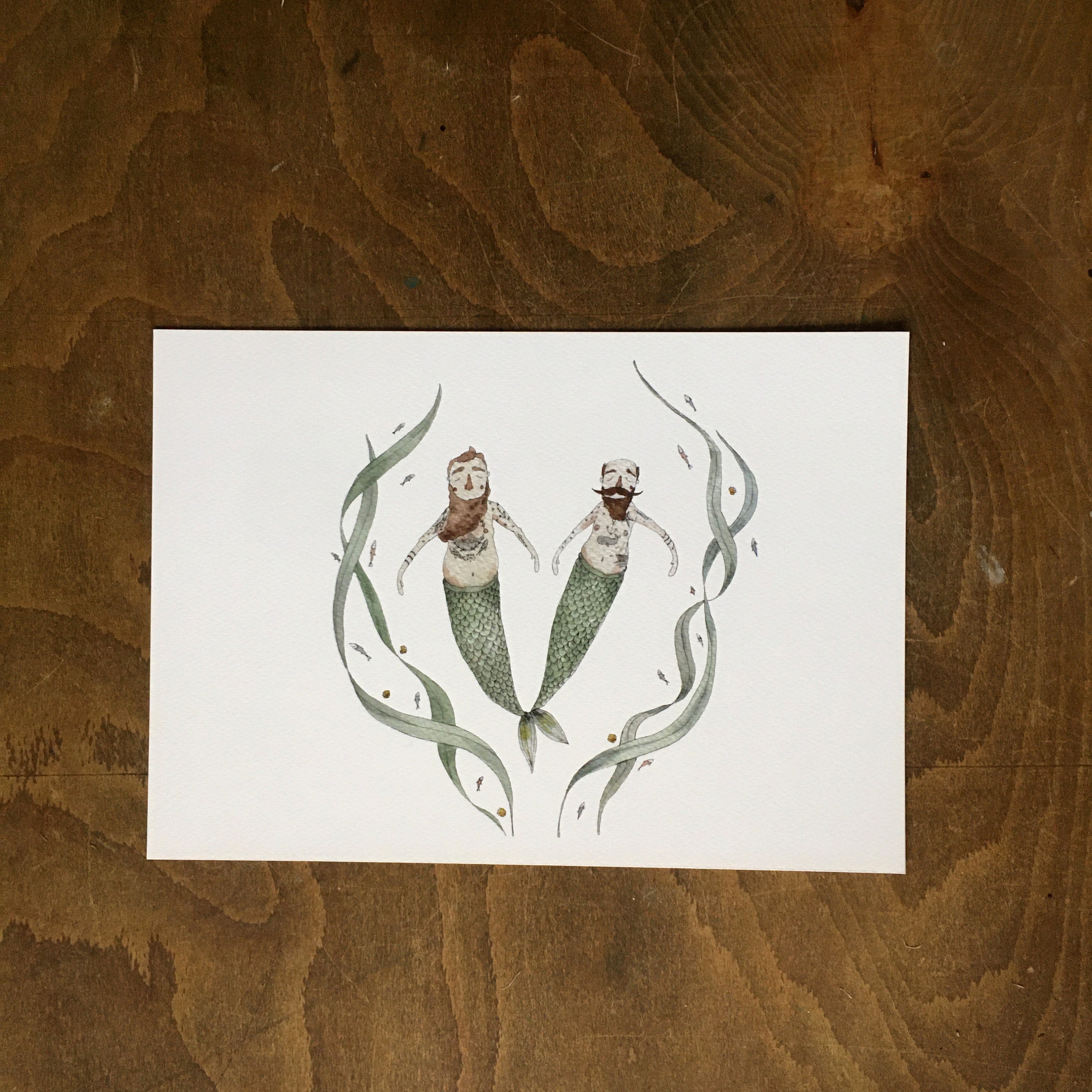 Mermen Mermaid Couple Illustration Print Underwater World - Etsy