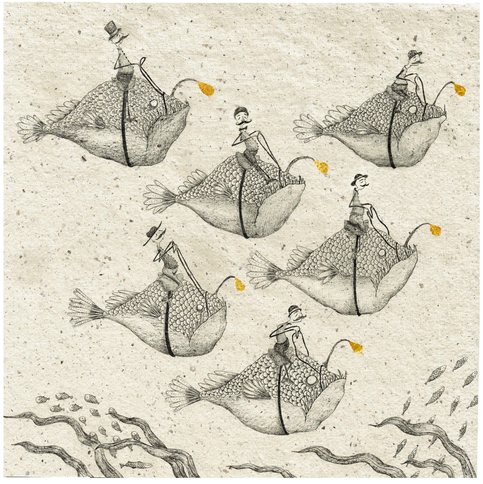 Fish Ride, Riders, Anglerfish, Nautical, Under the Sea, Ocean, Print ...