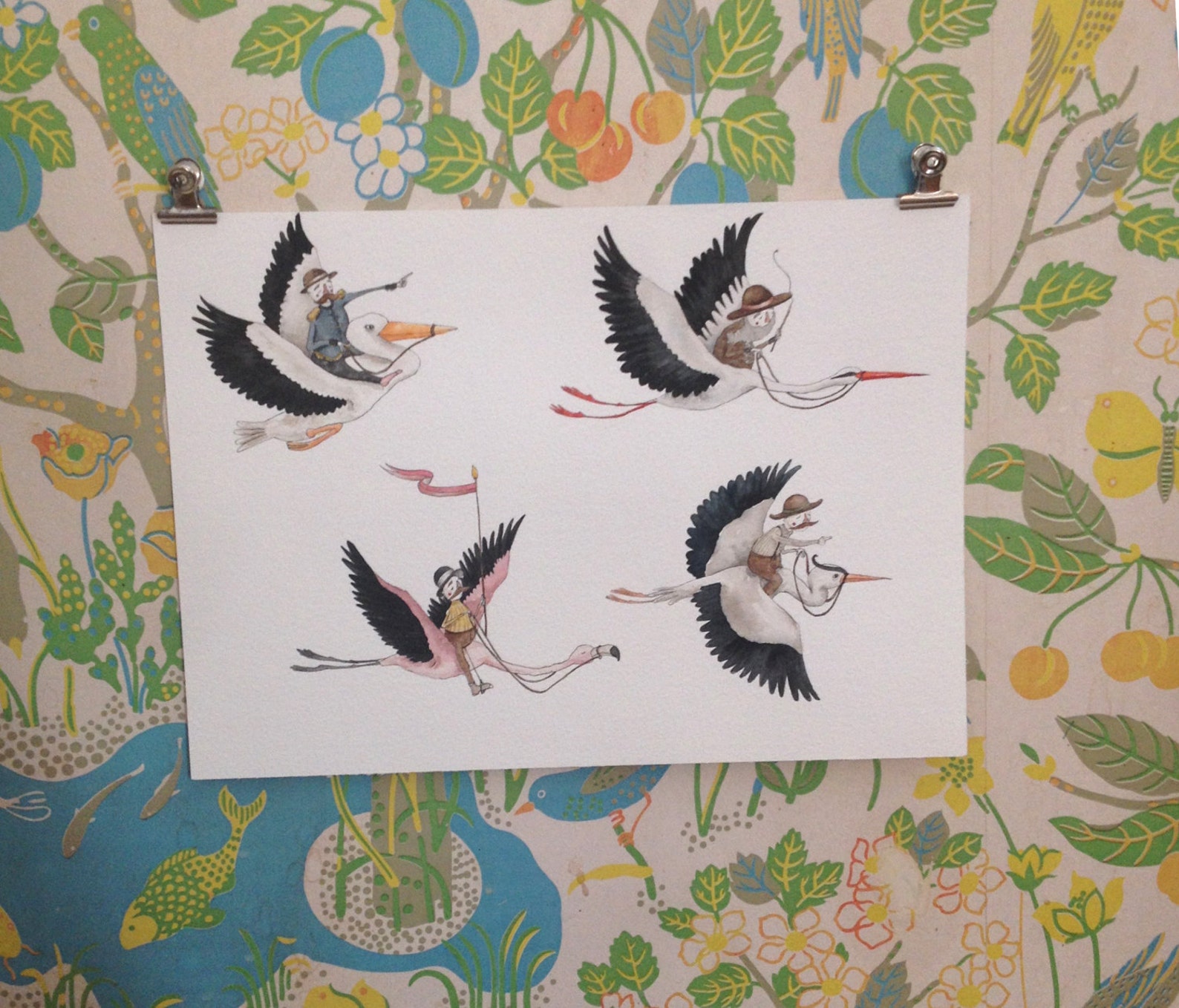 Bird Gang Riders, Drawing, Illustration, Painting, Art, Birds, Water ...