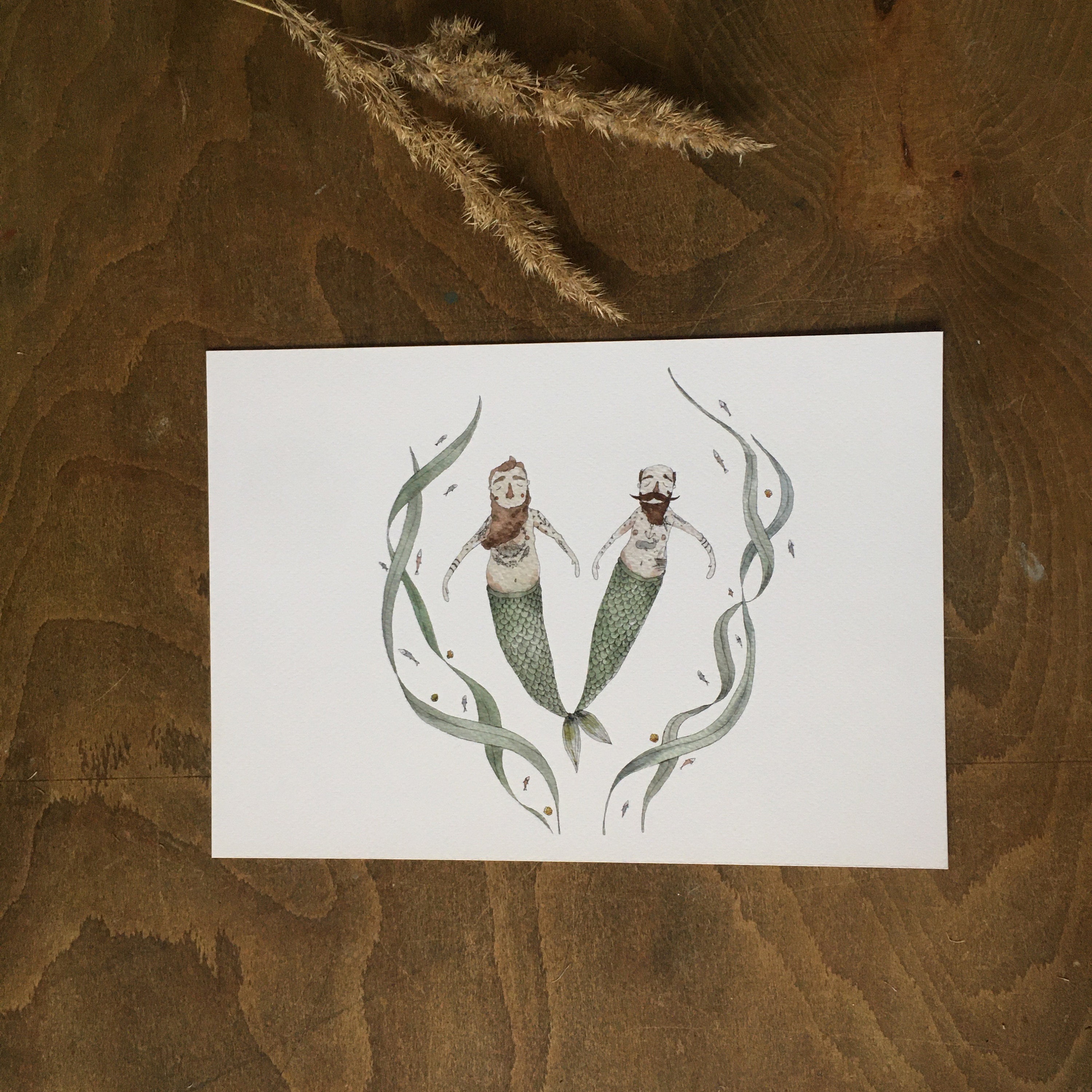 Mermen Mermaid Couple Illustration Print Underwater World - Etsy