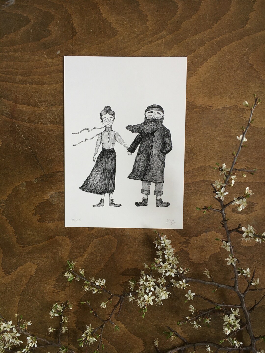 Windy Couple, Victorian, Illustration, Drawing, Beard, Print, Wall Art ...