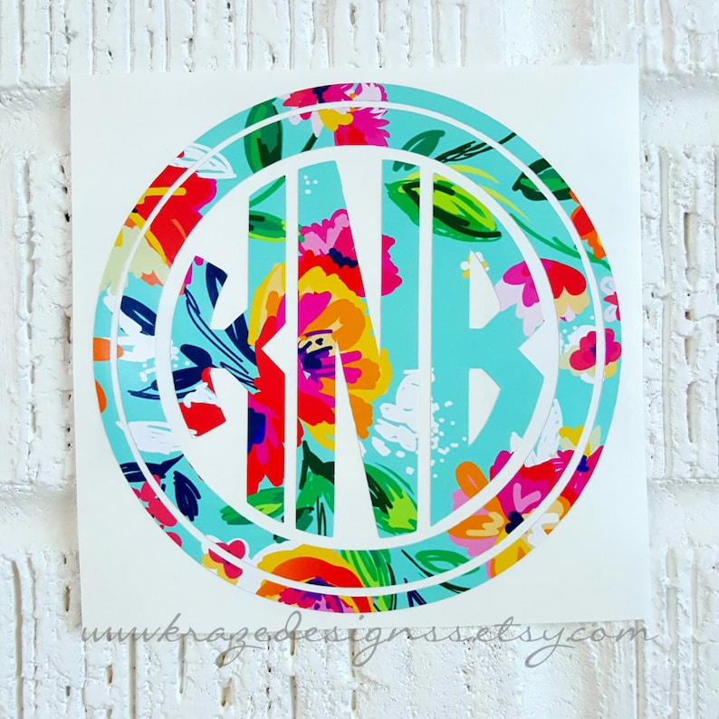 Floral Monogram Decal Floral Monogram Sticker Monogram Car Etsy