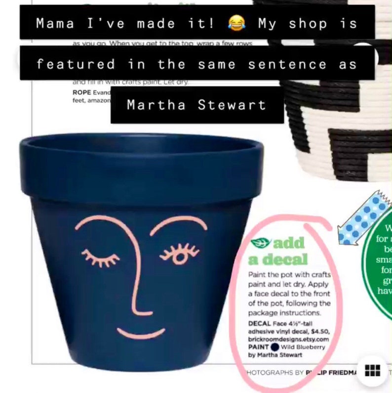 Face Decal for Flower Pot Vinyl Decal Flower Pot Sticker | Etsy