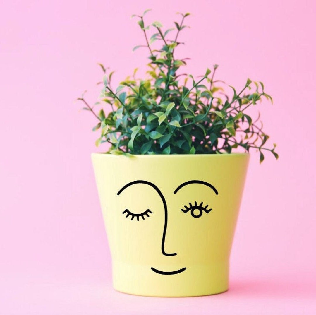 Face Decal for Flower Pot - Vinyl Decal - Flower Pot Sticker ...