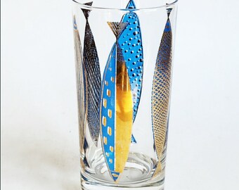 Vintage Fred Press Glasses, Fish, Mid Century, Gold, Highballs - Etsy