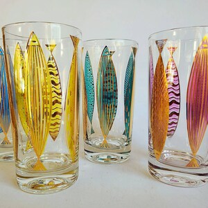 Vintage Fred Press Glasses Fish Mid Century Gold Highballs - Etsy