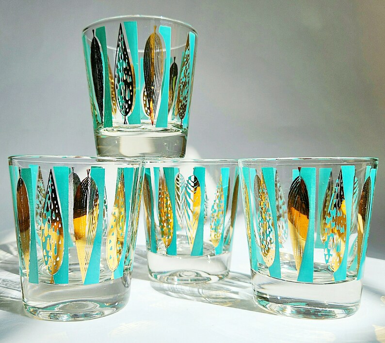 Fred Press Rocks Glasses, Turquoise, Gold - Etsy