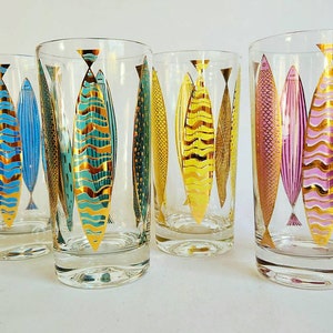 Vintage Fred Press Glasses Fish Mid Century Gold Highballs - Etsy