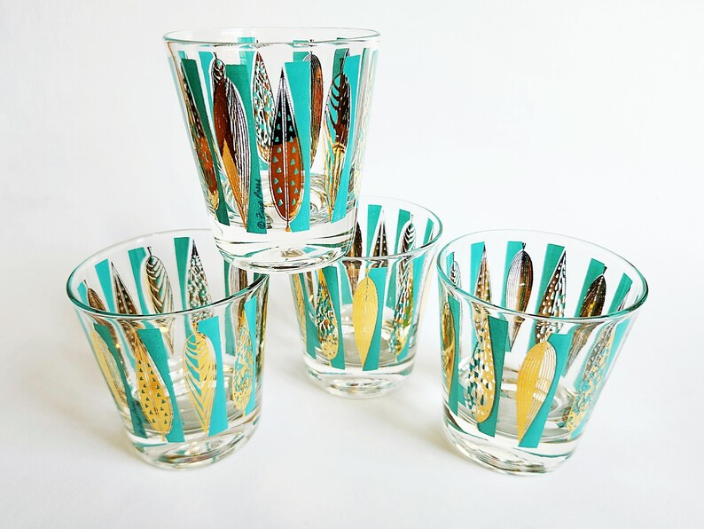 Fred Press Rocks Glasses, Turquoise, Gold - Etsy