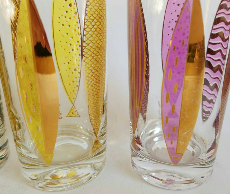 Vintage Fred Press Glasses Fish Mid Century Gold Highballs - Etsy