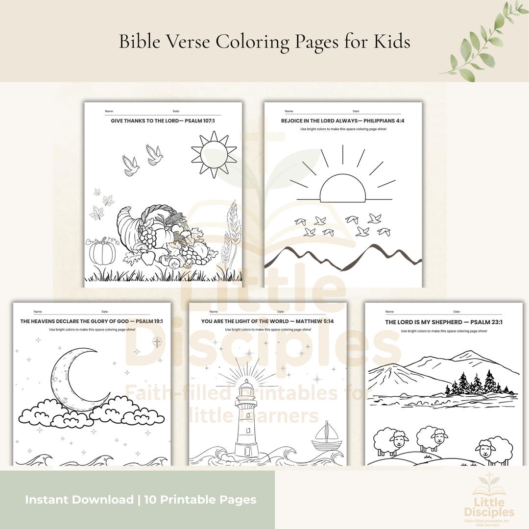 Bible Verse Coloring Pages for Kids: Christian Scripture Activity (PDF ...