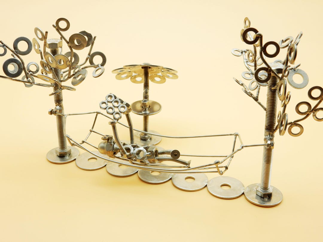 Scrap Metals Man in Hammock Steel Trees Sculpture Sweet Rest Relaxing ...