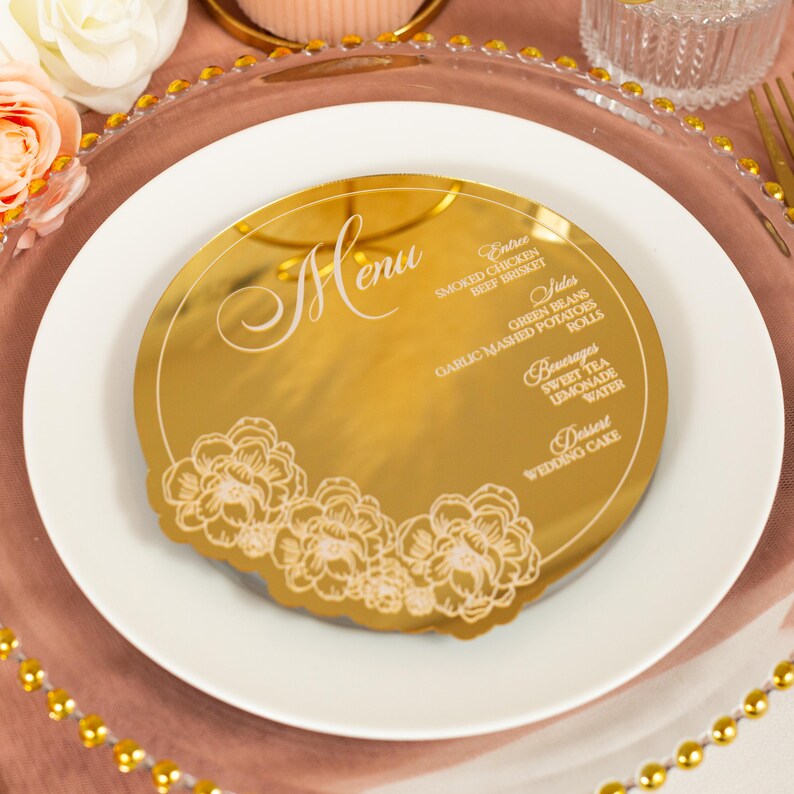 Elegant Round Circle Rose Gold Mirror Acrylic Menu Card - Etsy