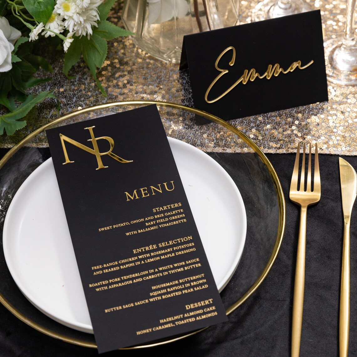 Luxury Gold Foil Menu Card With 3D Customized Name Tag - Etsy