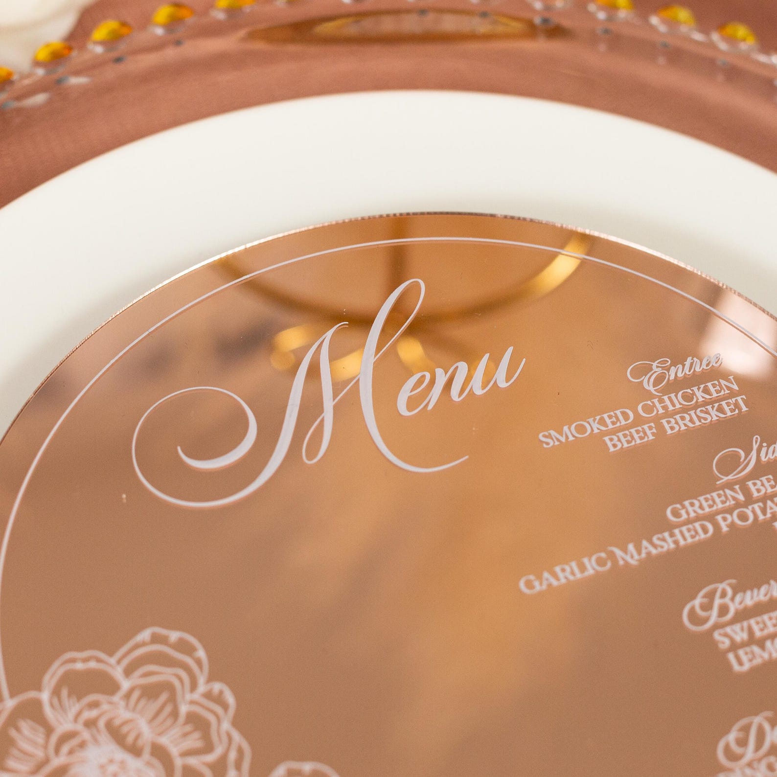 Elegant Round Circle Rose Gold Mirror Acrylic Menu Card - Etsy