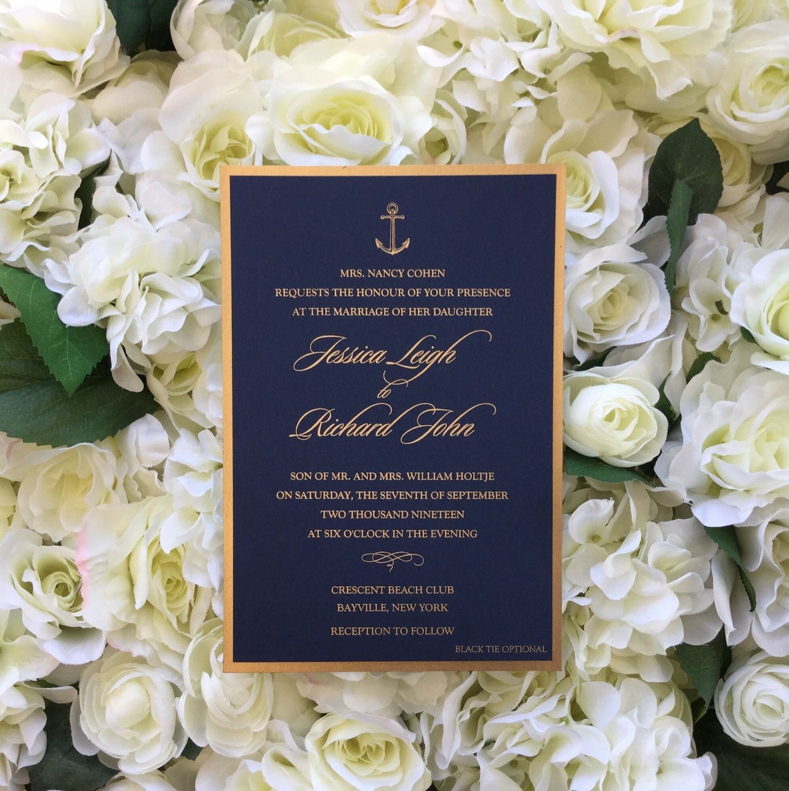 Navy Blue & Gold Invitation, Beach Wedding Invite, Navy and Gold Beach ...
