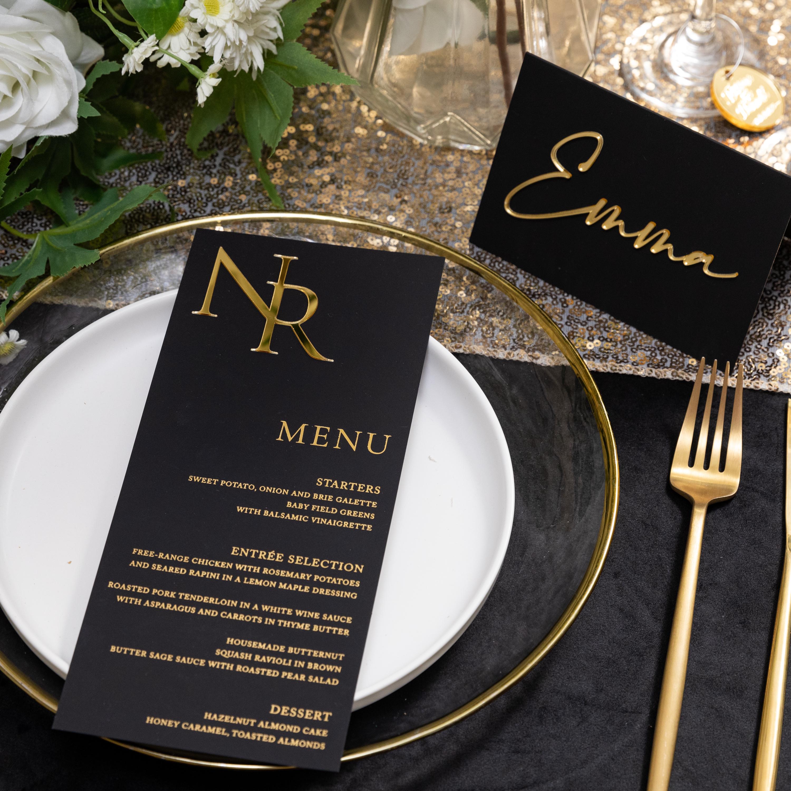 Luxury Gold Foil Menu Card With 3D Customized Name Tag - Etsy