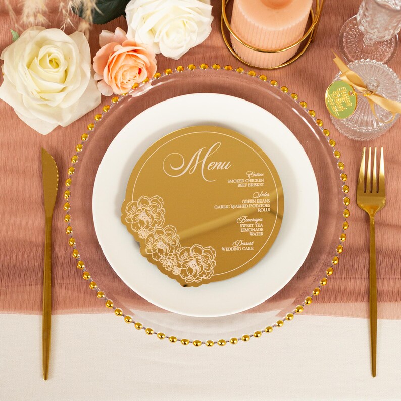 Elegant Round Circle Rose Gold Mirror Acrylic Menu Card - Etsy