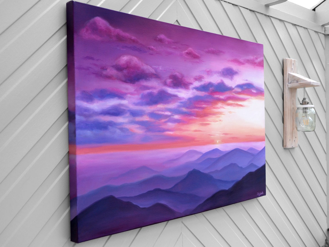 ORIGINAL Landscape Sunset Mountains Painting Oil on Canvas | Etsy