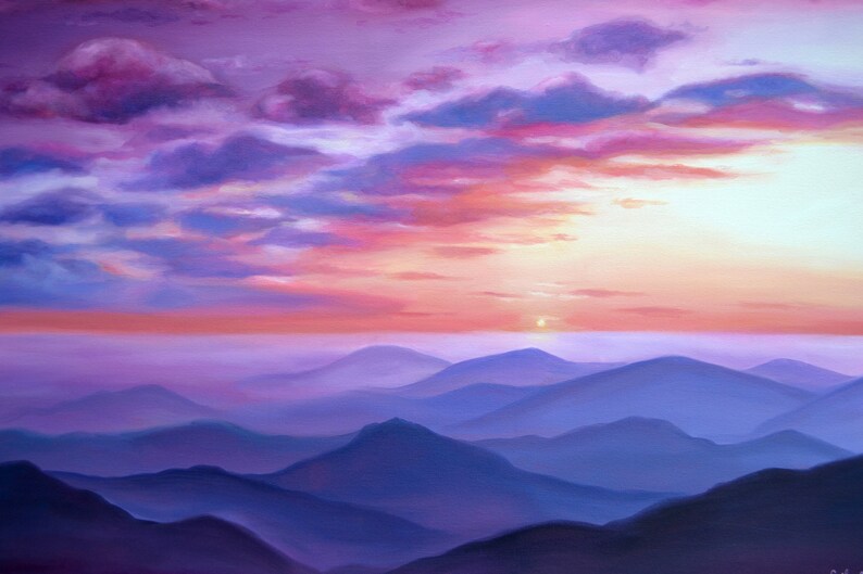 ORIGINAL Landscape Sunset Mountains Painting Oil on Canvas | Etsy