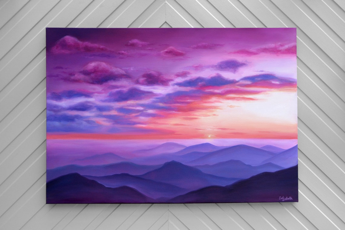 ORIGINAL Landscape Sunset Mountains Painting Oil on Canvas | Etsy